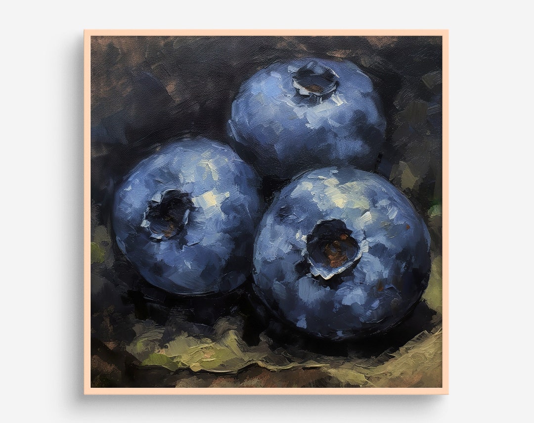 Blueberries Oil Painting Berries Artwork Still Life Art Print Kitchen ...