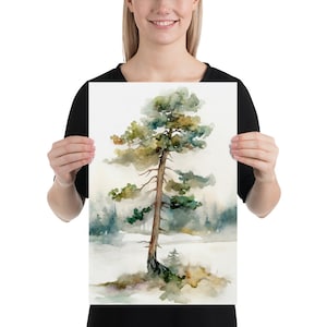 Pine Tree Watercolor Painting Forest Art Print Pine Landscape Neutral ...