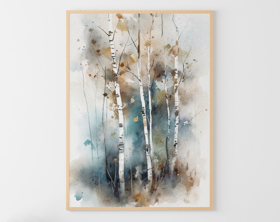 Birch Trees Watercolor Painting Autumn Trees Wall Art Fall Landscape ...