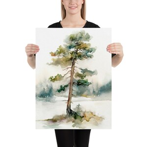 Pine Tree Watercolor Painting Forest Art Print Pine Landscape Neutral ...
