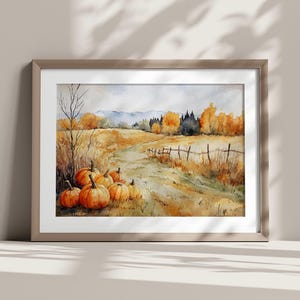 Farm Watercolor Print Pumpkin Patch Painting Autumn Landscape ...
