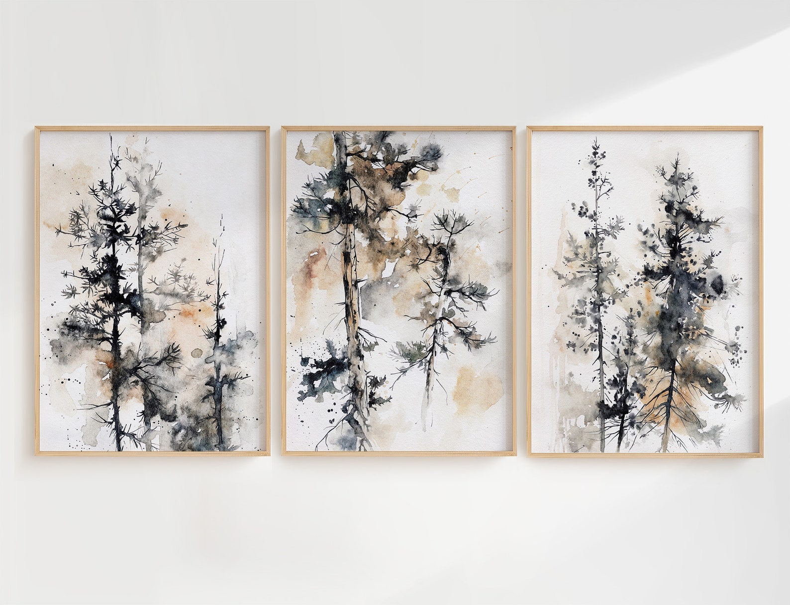 Pine Trees Watercolor Set of 3 Prints Evergreen Trees Painting Neutral ...