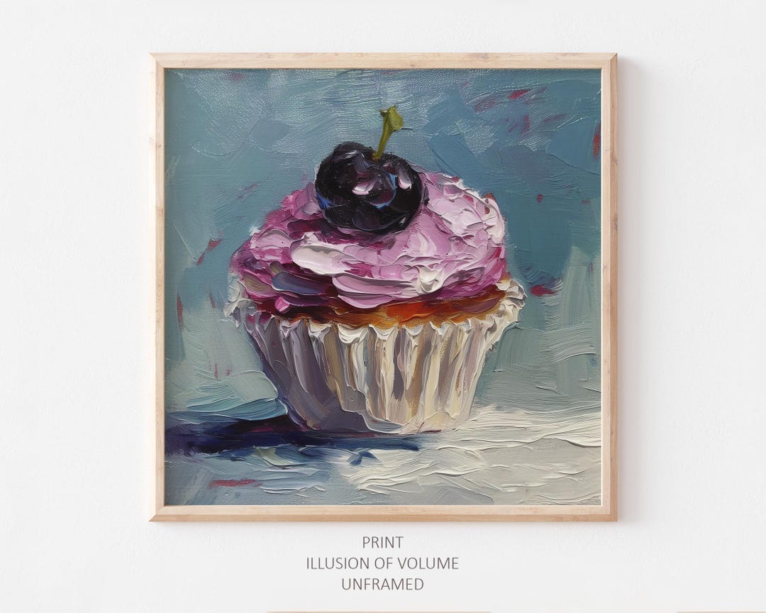 Cupcake Oil Painting Dessert Artwork Still Life Art Print Kitchen Wall ...