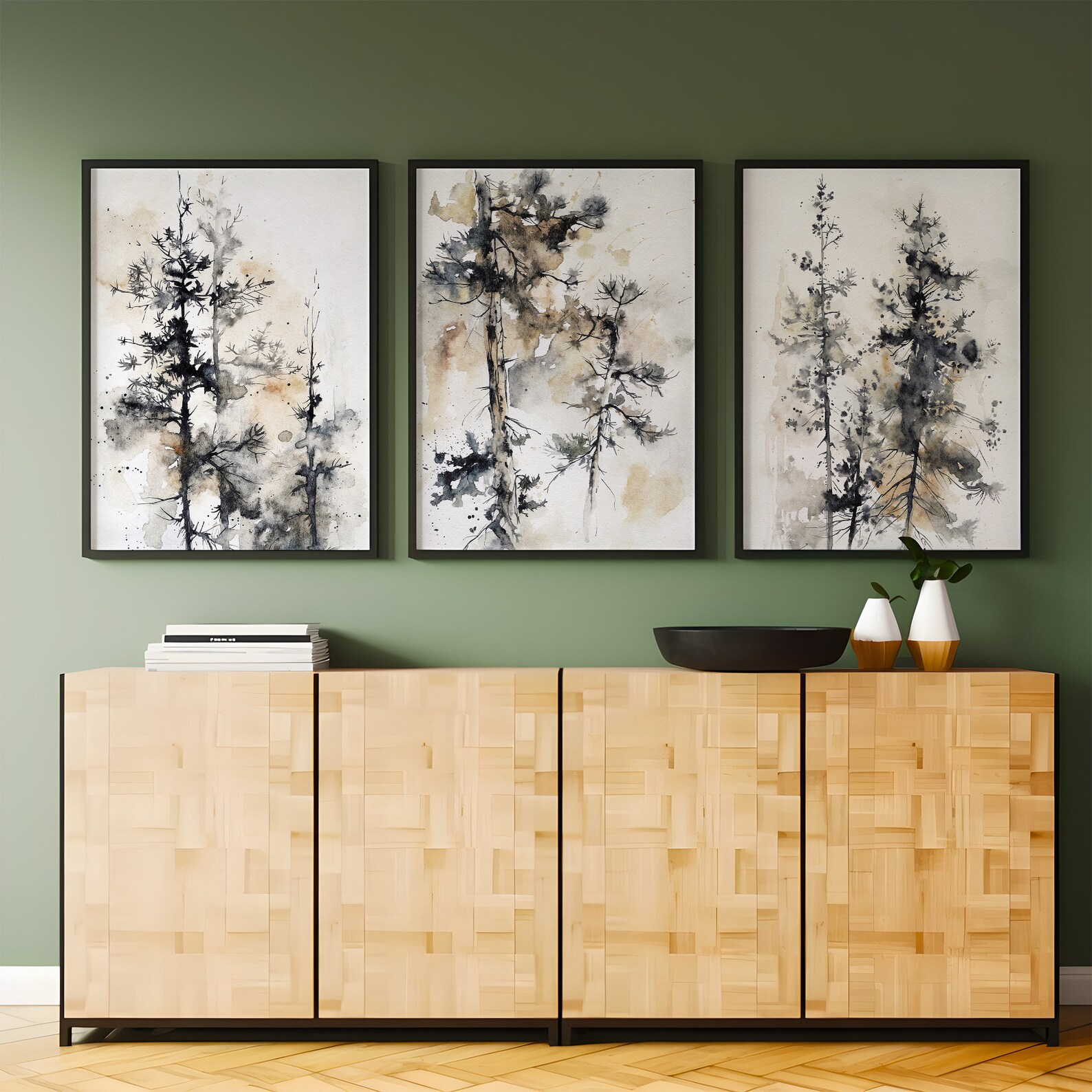 Pine Trees Watercolor Set of 3 Prints Evergreen Trees Painting Neutral ...