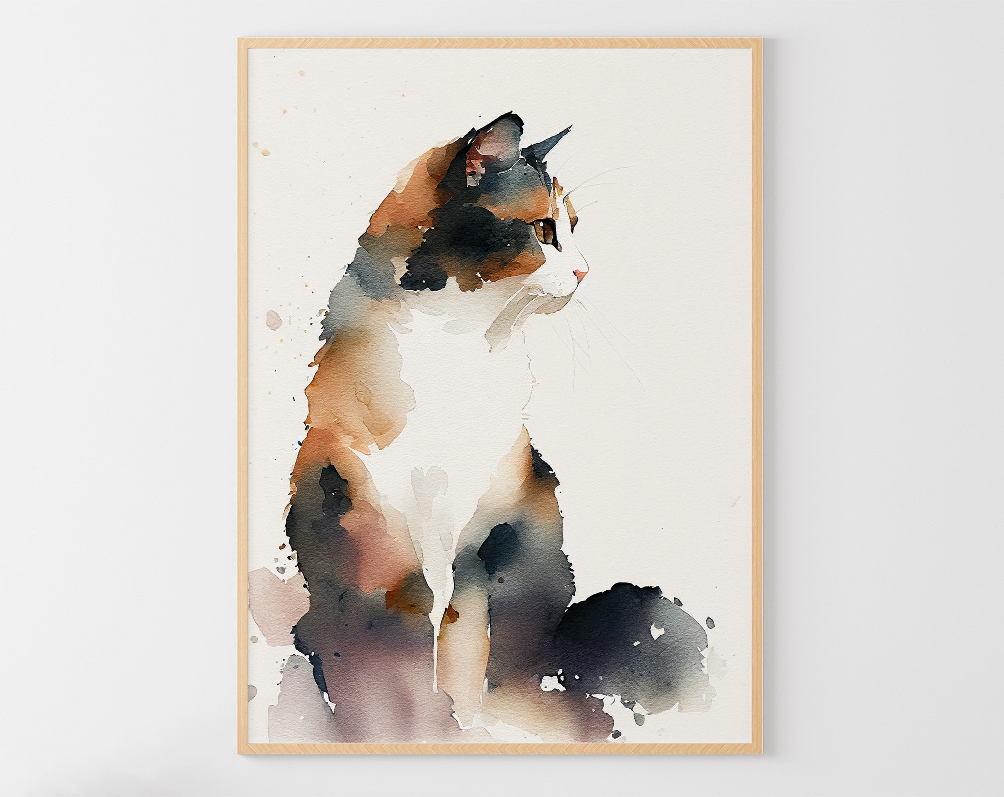Watercolor Calico Cat On Quilt