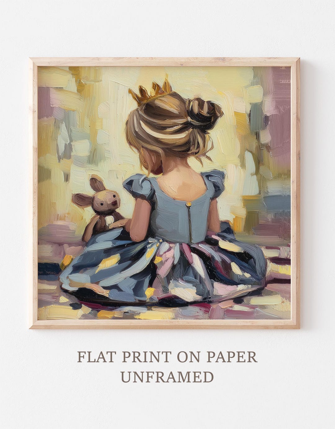 Little Princess Oil Print Girl Painting Golden Crown Artwork Kids Room ...