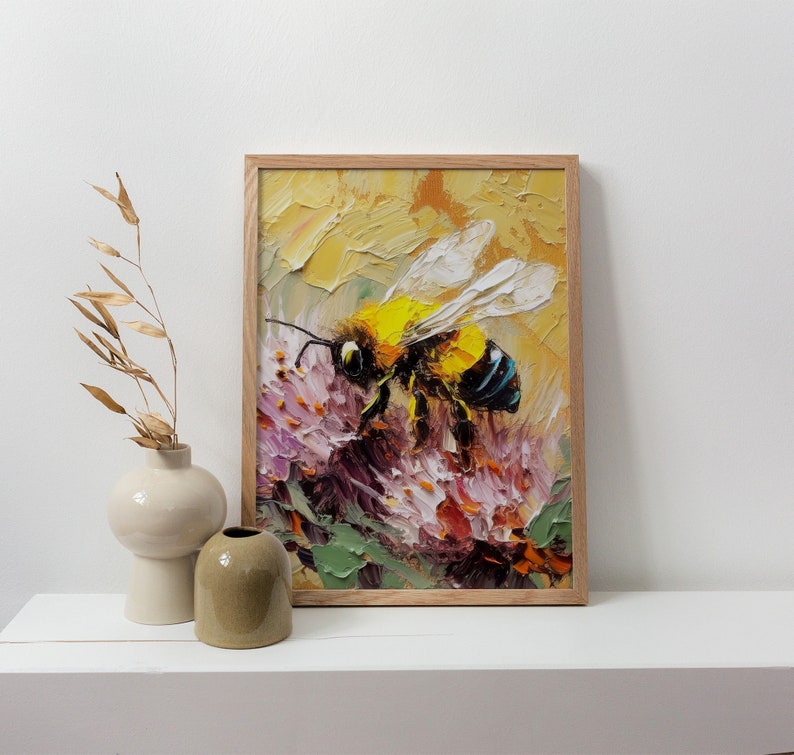 Bee Oil Painting Bumblebee Artwork Honey Bee Wall Art Insect - Etsy