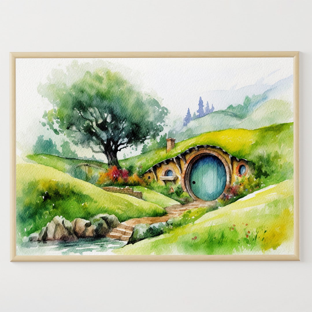 Hobbit House Watercolor Painting the Shire Art Print Hobbit Hole Poster ...