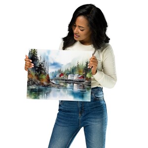 Ketchikan Alaska Watercolor Art Print: Pine Tree Landscape - Etsy