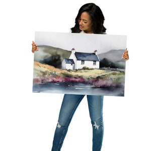 Scottish Cottage Painting Isle Pf Sky Watercolor Scotland Art Print ...