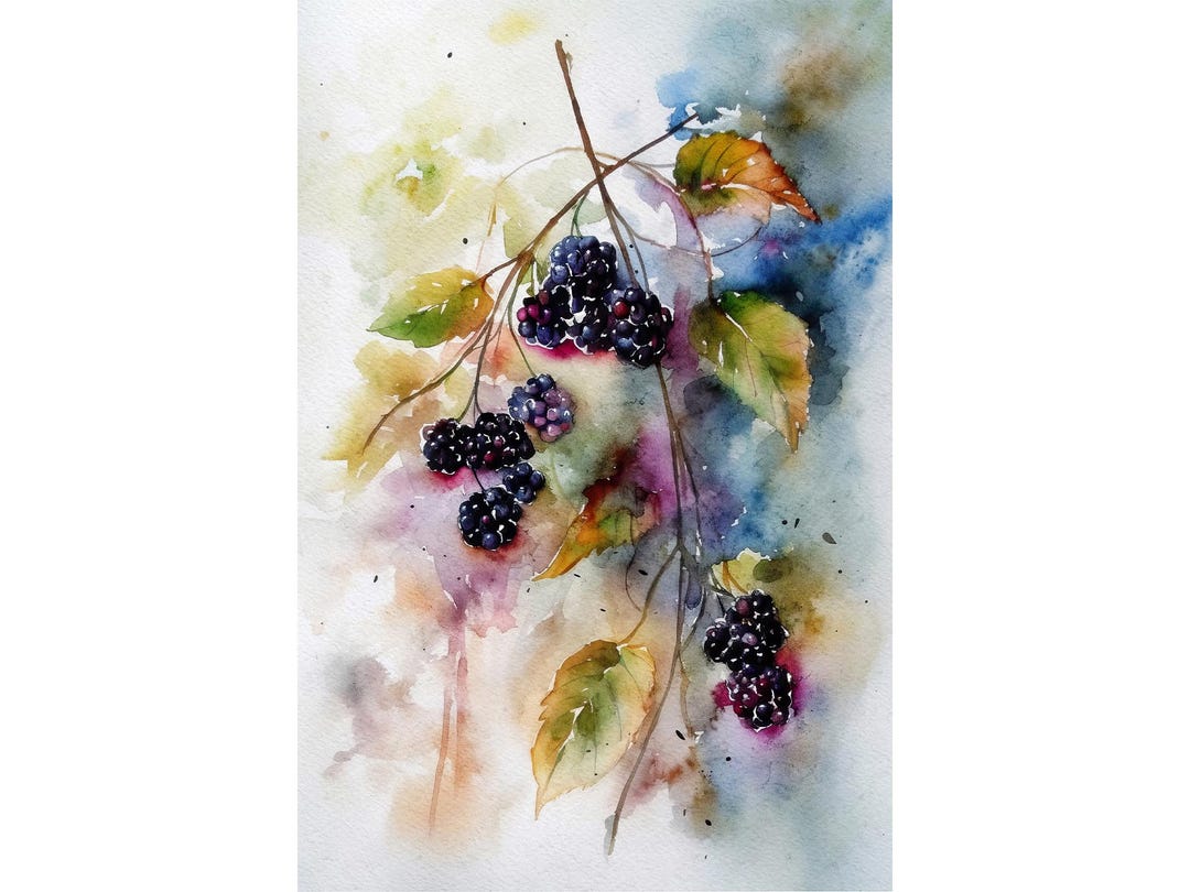 Blackberry Painting Berries Watercolor Forest Plants Poster Kitchen ...