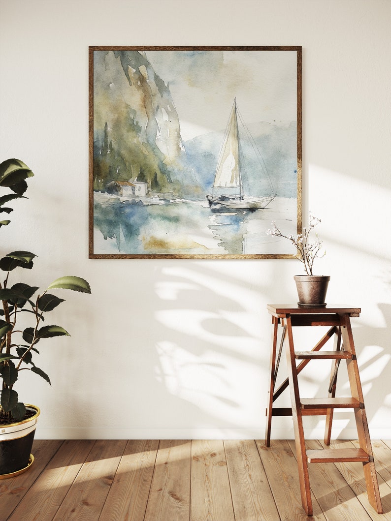 Capri Sailboat Watercolor Print: Italian Coastal Seascape Art - Etsy