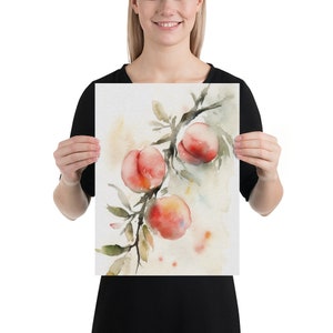 Peach Tree Watercolor Painting Fruits Art Print Kitchen Wall Art ...