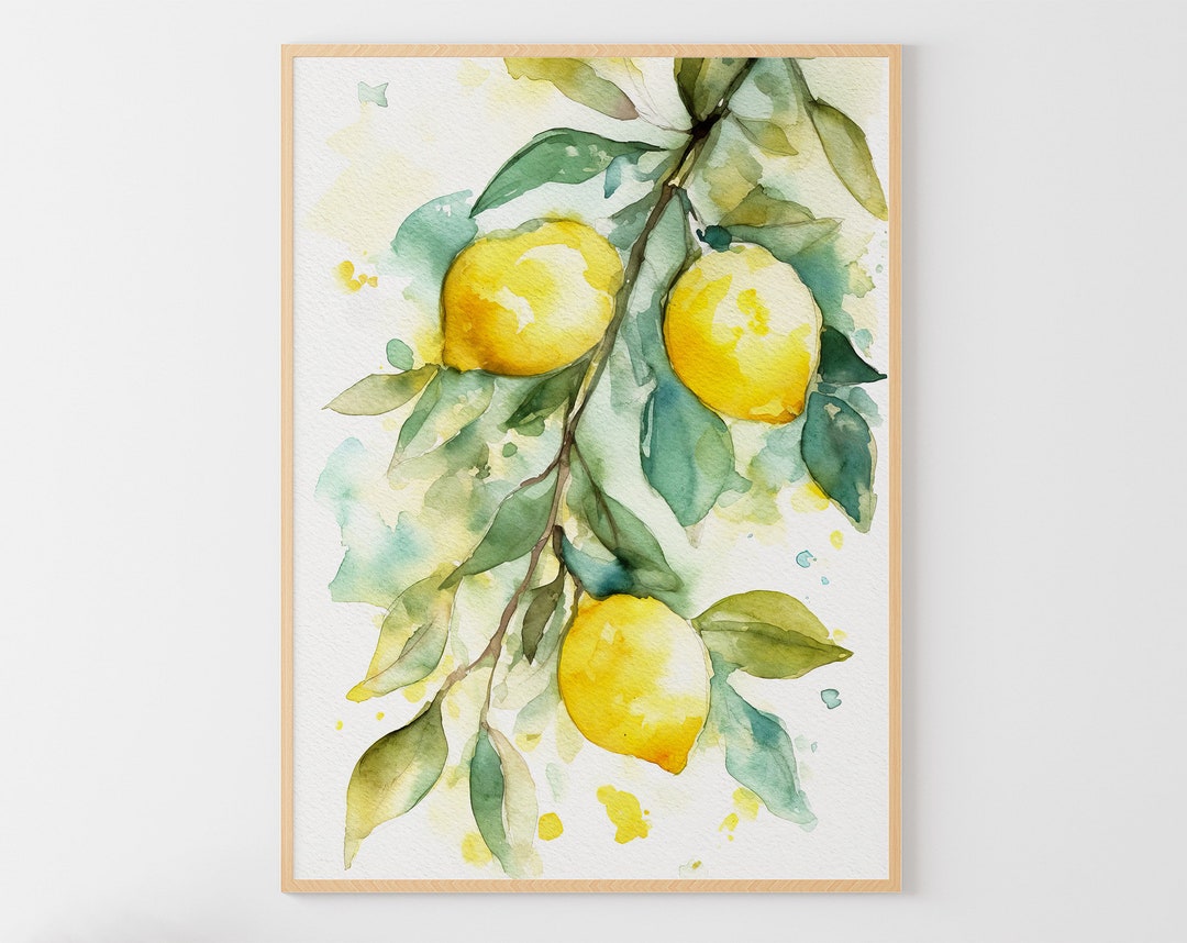 Lemon Tree Watercolor Painting Citrus Art Print Kitchen Wall Art Fruits ...