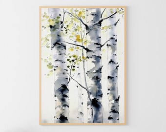 Birch Grove Watercolor Painting Art Print - Etsy