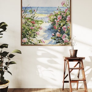 Cape Cod Watercolor Landscape Sand Dunes Painting Wild Roses Art Print ...