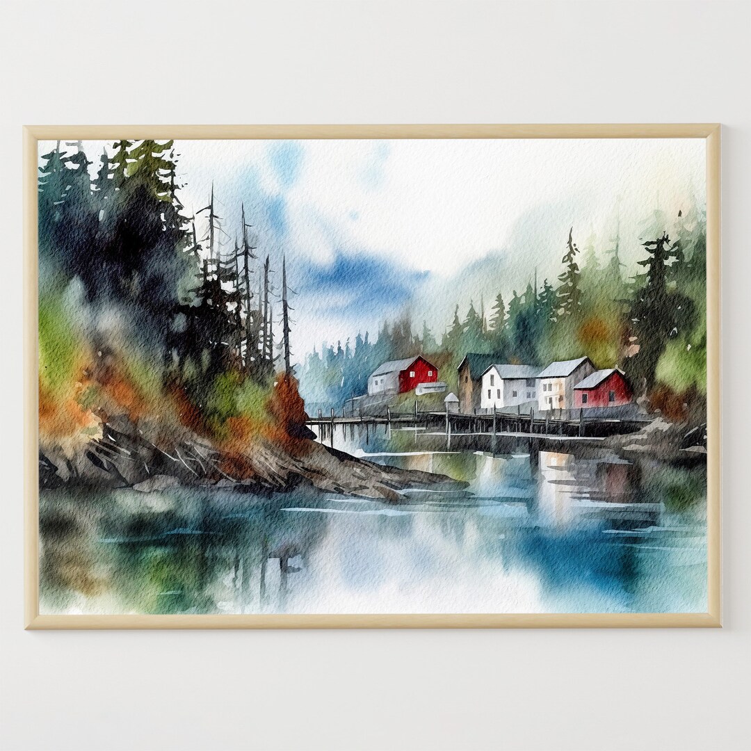 Ketchikan Alaska Watercolor Art Print: Pine Tree Landscape - Etsy