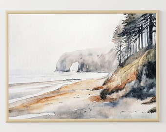 Cannon Beach Watercolor Art Print Haystack Rock Painting Oregon Coast ...
