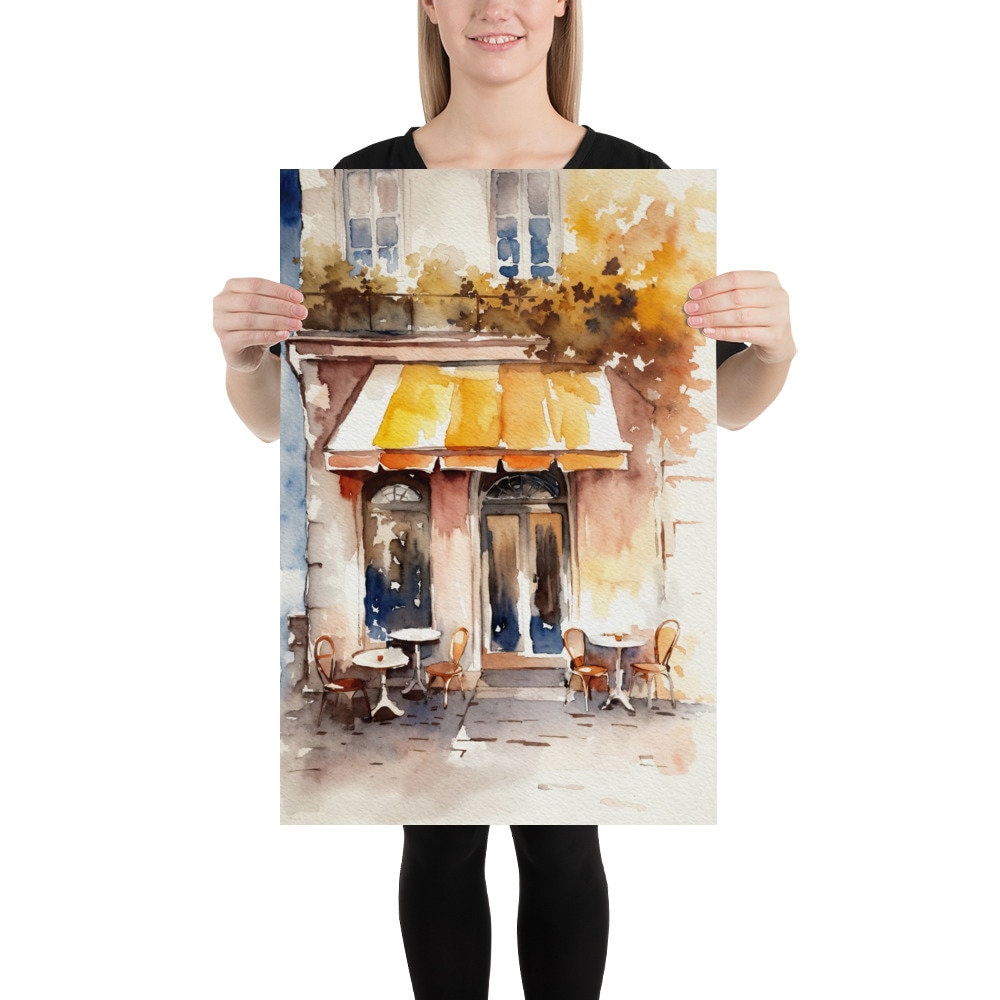 Paris Cafe Painting French Cityscape French Cafe Watercolor Street Cafe ...