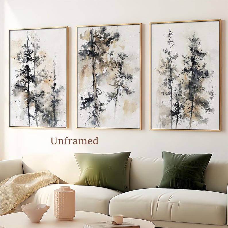 Pine Trees Watercolor Set of 3 Prints Evergreen Trees Painting Neutral ...