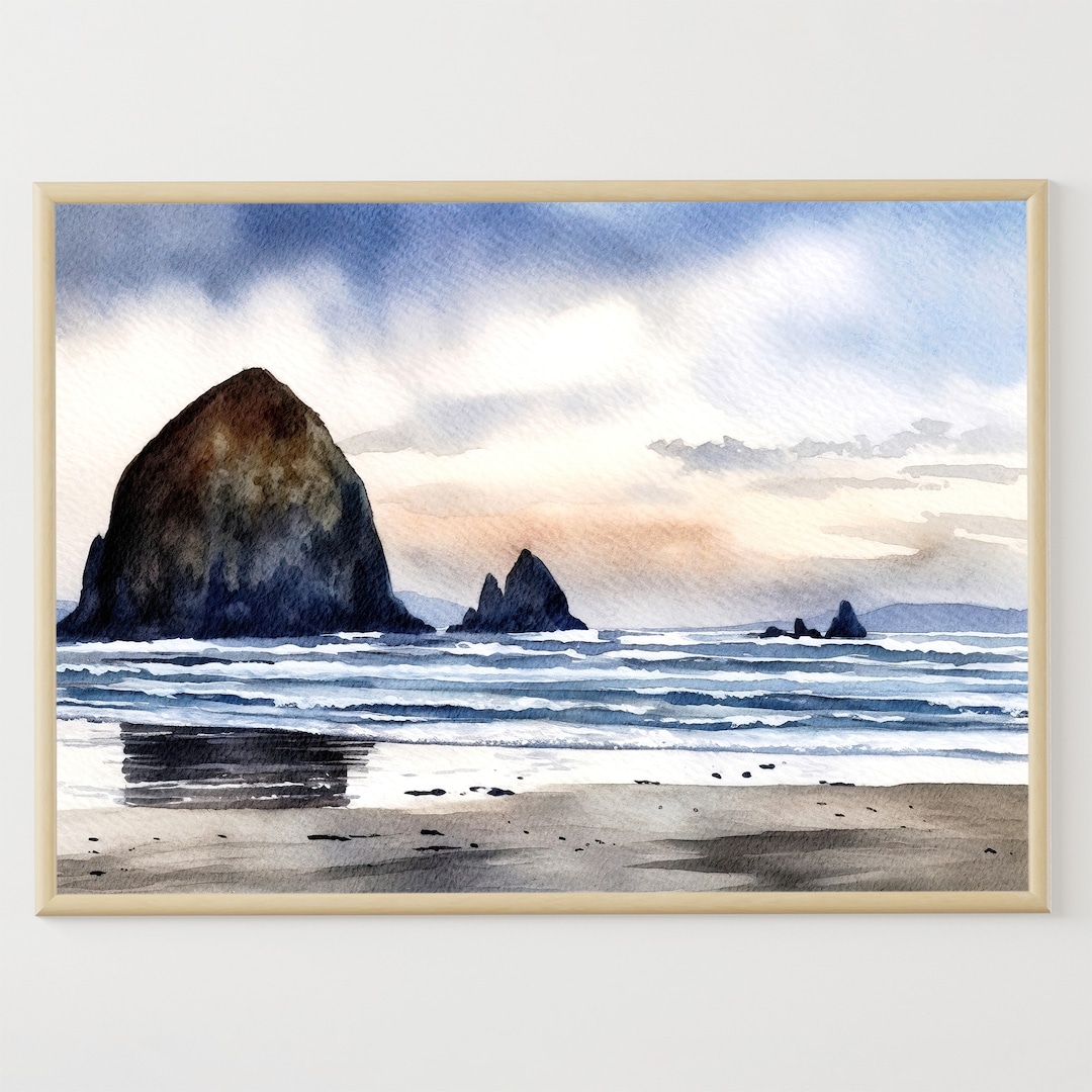 Cannon Beach Painting Oregon Watercolor Haystack Rock Art Print Oregon ...