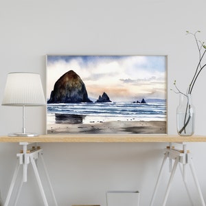 Cannon Beach Painting Oregon Watercolor Haystack Rock Art Print Oregon ...