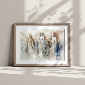 Three Angels Watercolor Painting Religious Wall Art Abstract Angels Art ...