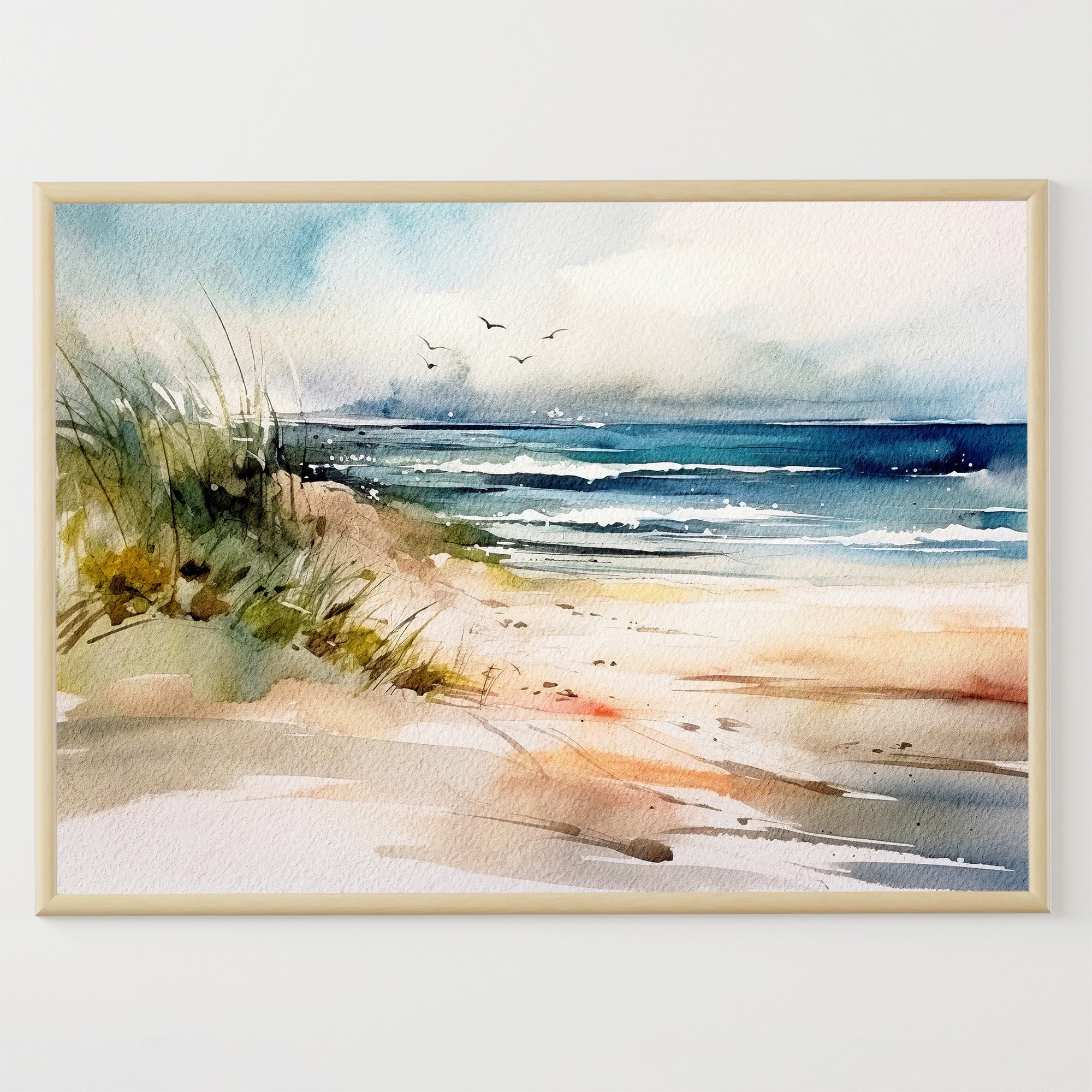 Watercolor Paintings Of Beaches Coastline Beauty Landscape Oil