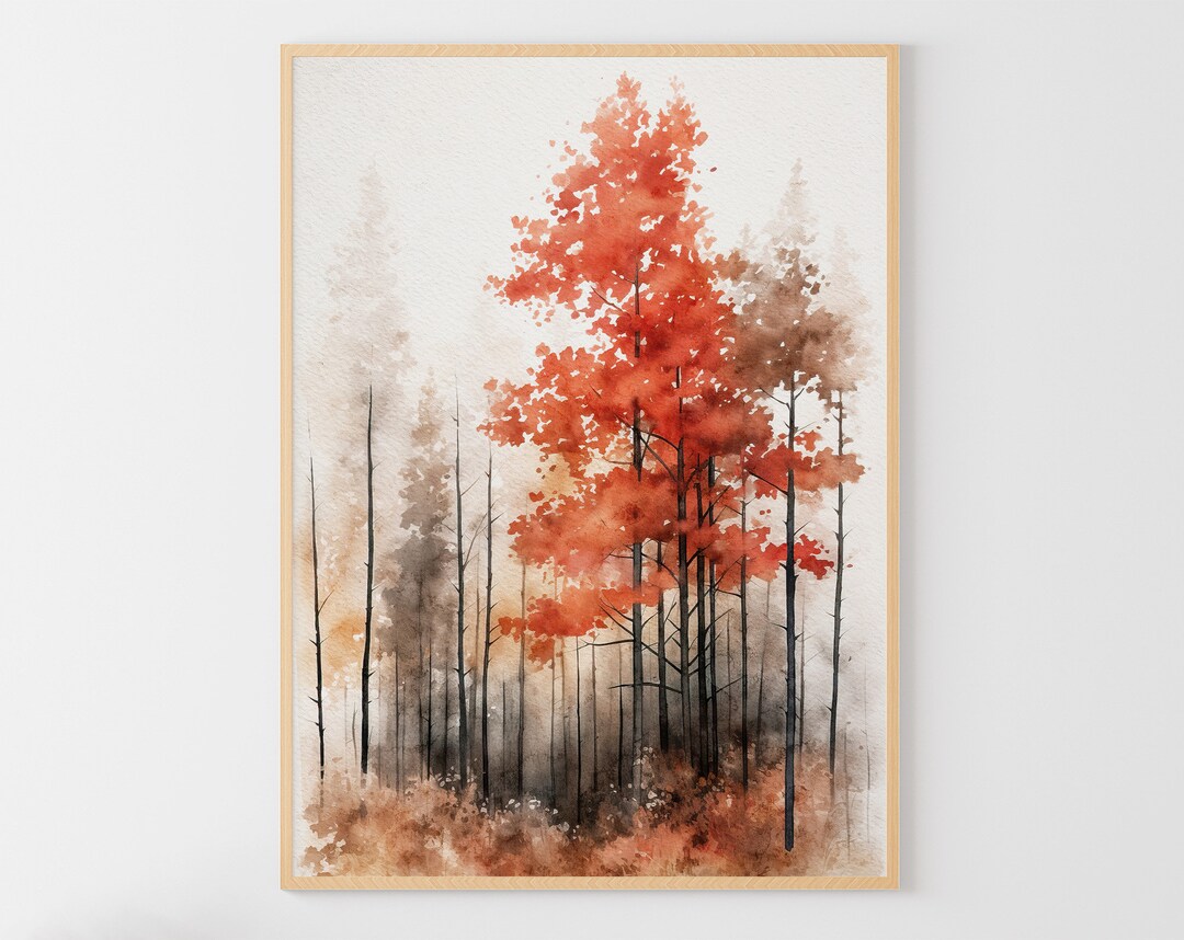 Red Maple Painting Fall Trees Watercolor Poster Autumn Landscape Fall ...