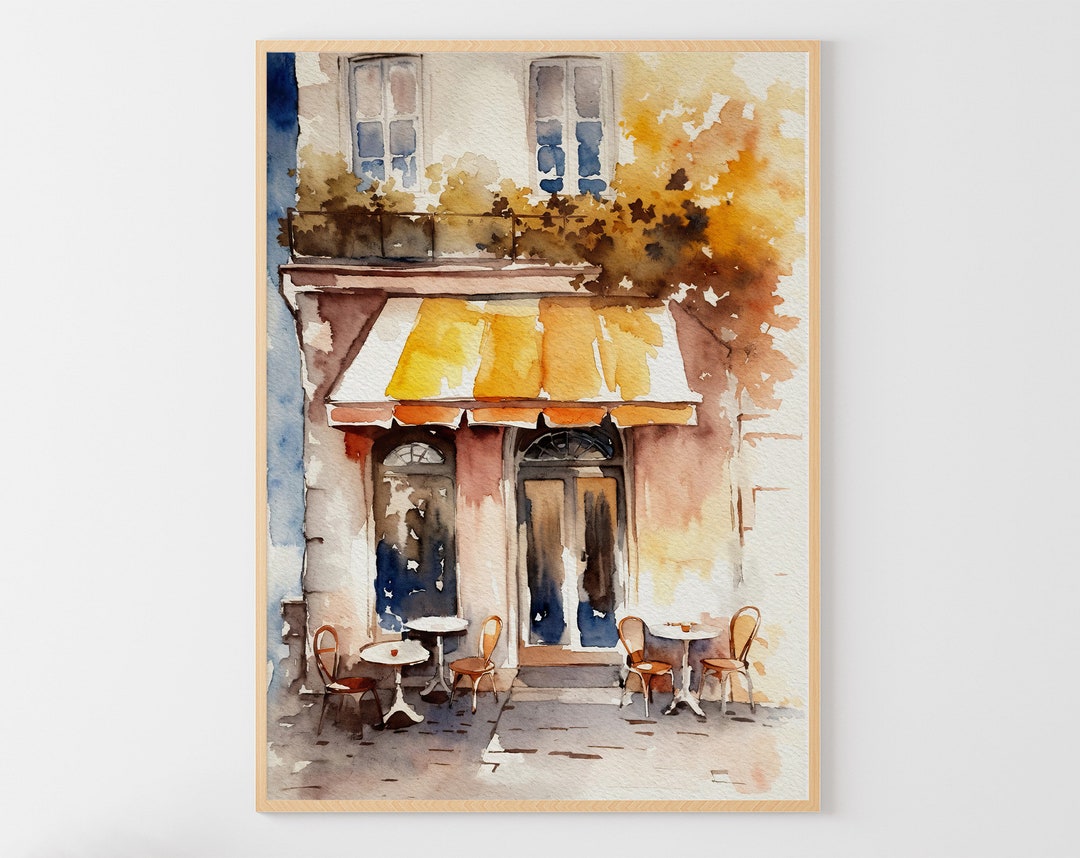 Paris Cafe Painting French Cityscape French Cafe Watercolor Street Cafe ...