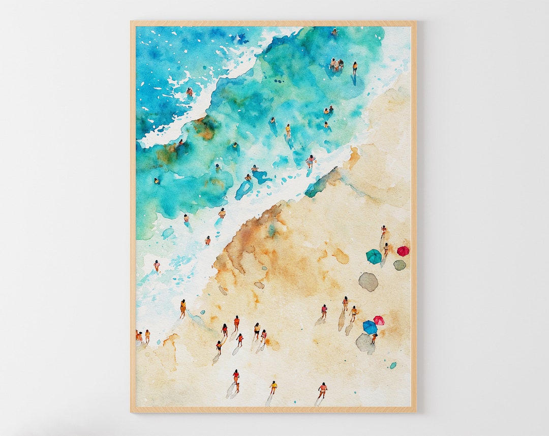 Swimming People Watercolor Print Ocean Beach Painting Summer Poster ...