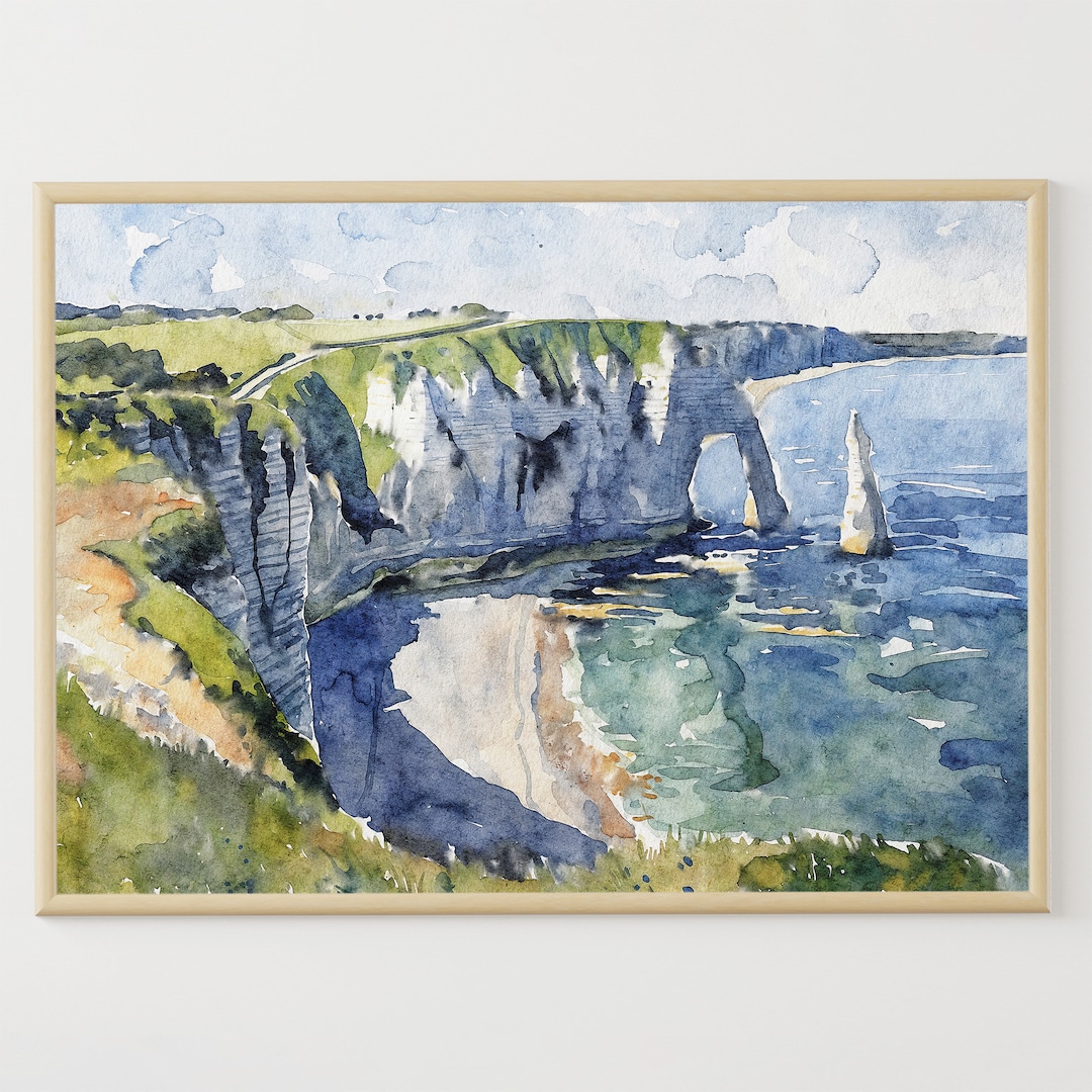 Etretat Cliffs Art Print Normandy Coast Watercolor Painting White ...