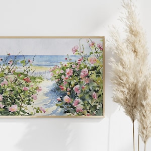 Cape Cod Watercolor Landscape Sand Dunes Painting Wild Roses Art Print ...