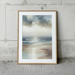 Ocean Beach Watercolor Calm Sea Painting Seascape Artwork Ocean Beach ...