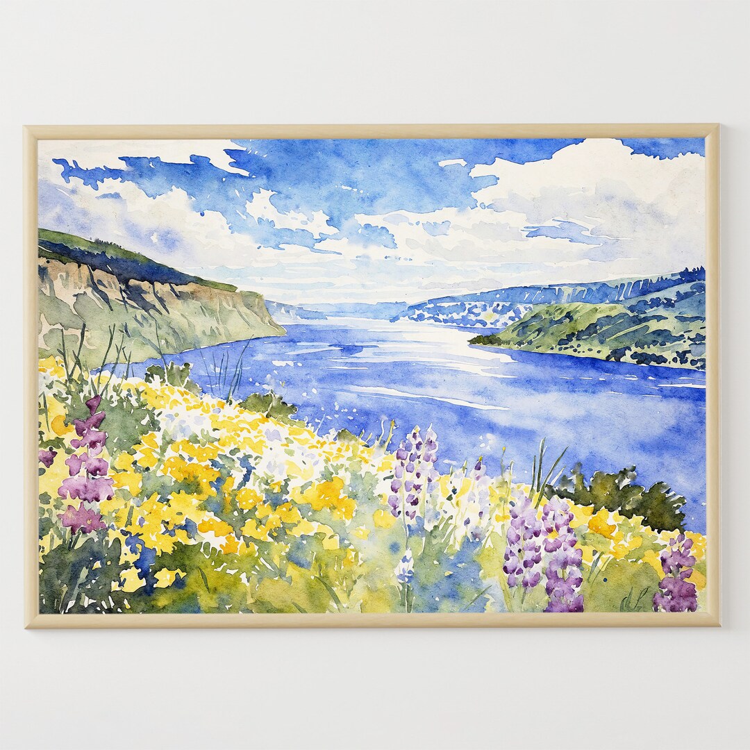 Columbia River Gorge Watercolor Print Wildflowers Painting Summer ...