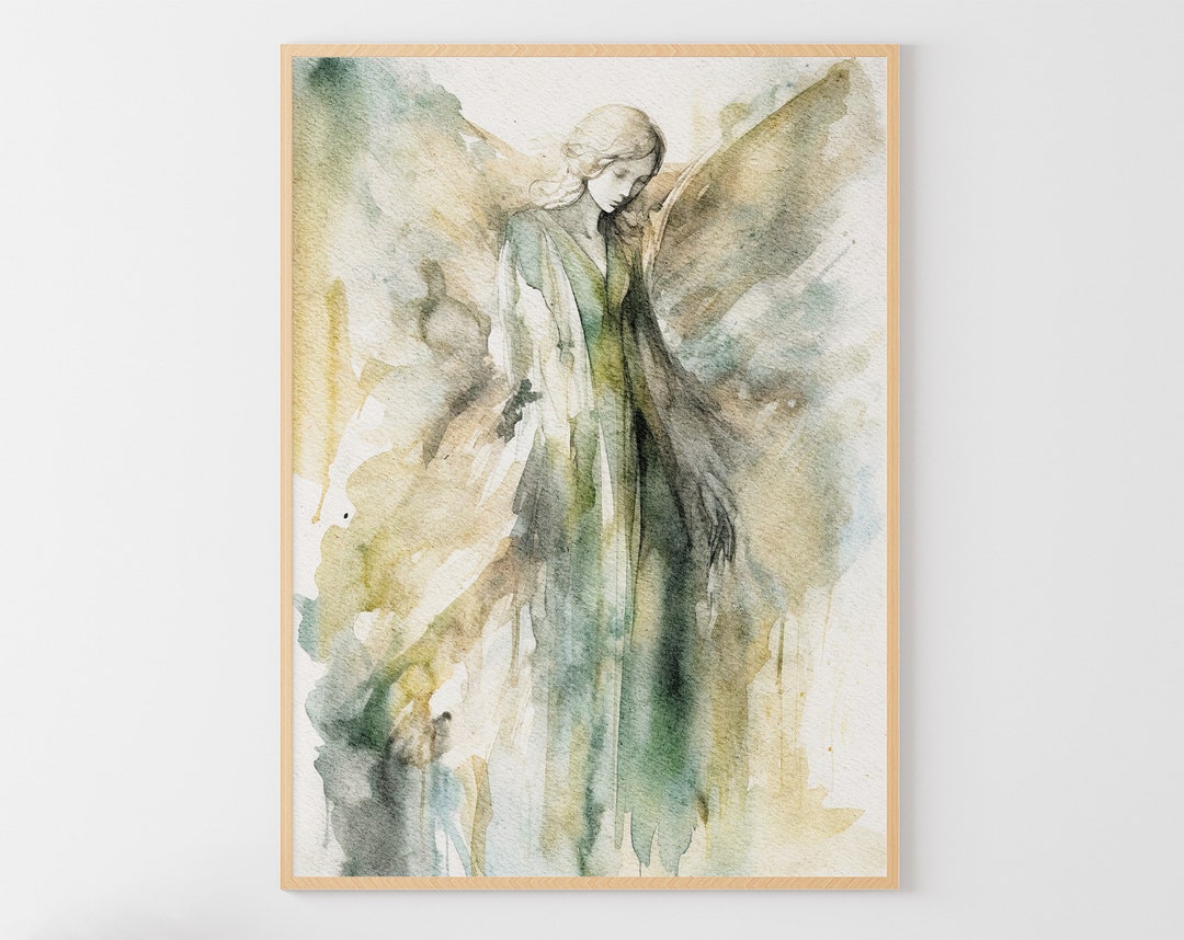 Angel Watercolor Painting Religious Wall Art Guardian Angel Art Print ...