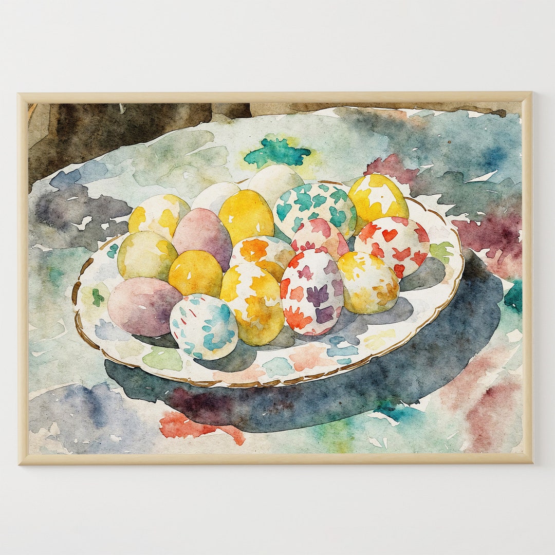 Easter Eggs Art Print Still Life Watercolor Eggs Painting Kitchen Wall ...