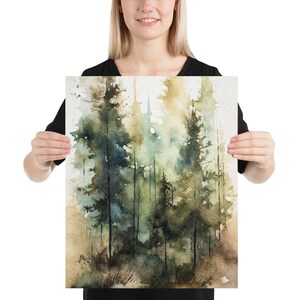 Pine Forest Painting Landscape Watercolor Pine Trees Art Print Misty ...