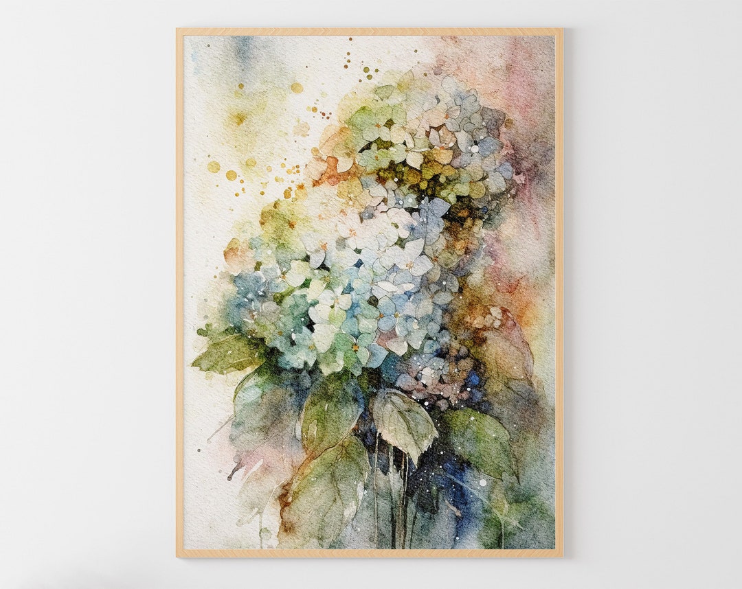 Hydrangea Watercolor Floral Painting Flowers Wall Art Botanical Art ...