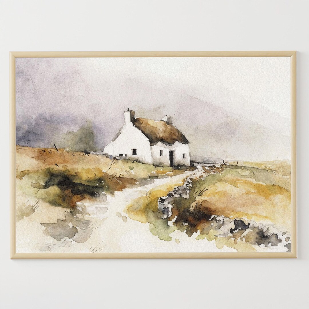Irish Thatched Cottage Painting County Donegal Watercolor Art Print ...