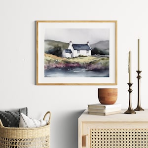 Scottish Cottage Painting Isle Pf Sky Watercolor Scotland Art Print ...