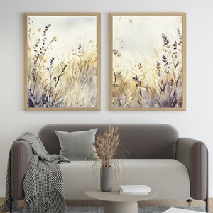Meadow Watercolor Set of 2 Prints Wildflowers Painting Neutral Floral ...