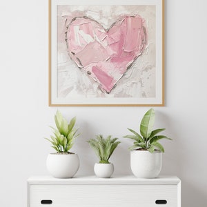 Pink Heart Oil Print Tender Heart Artwork Neutral Girly Apartment Wall ...