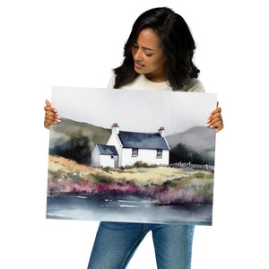 Scottish Cottage Painting Isle Pf Sky Watercolor Scotland Art Print ...