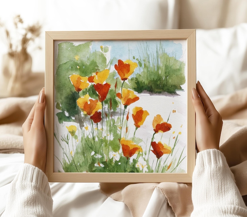 Poppy Watercolor Print Wildflowers Painting California Landscape ...