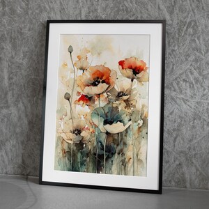 Poppy Art Print Floral Watercolor Wildflowers Painting Flowers Artwork ...