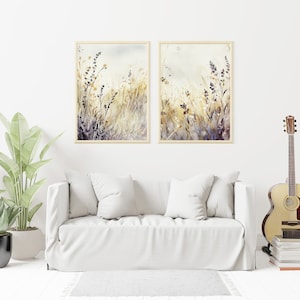 Meadow Watercolor Set of 2 Prints Wildflowers Painting Neutral Floral ...