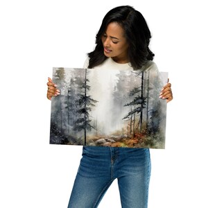 Oregon Forest Painting Foggy Pines Watercolor Misty Landscape Oregon ...