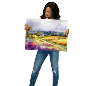 Farm Landscape Painting Countryside Watercolor Cottage Art Print ...