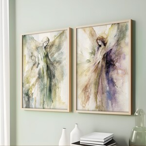 Angels Set of 2 Watercolor Prints Religious Wall Art Guardian Angel ...